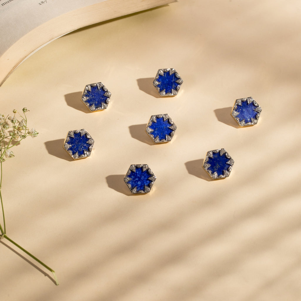 925 Silver Lapis & Diamond Buttons | Jeypore Creations – Jewels by Shweta