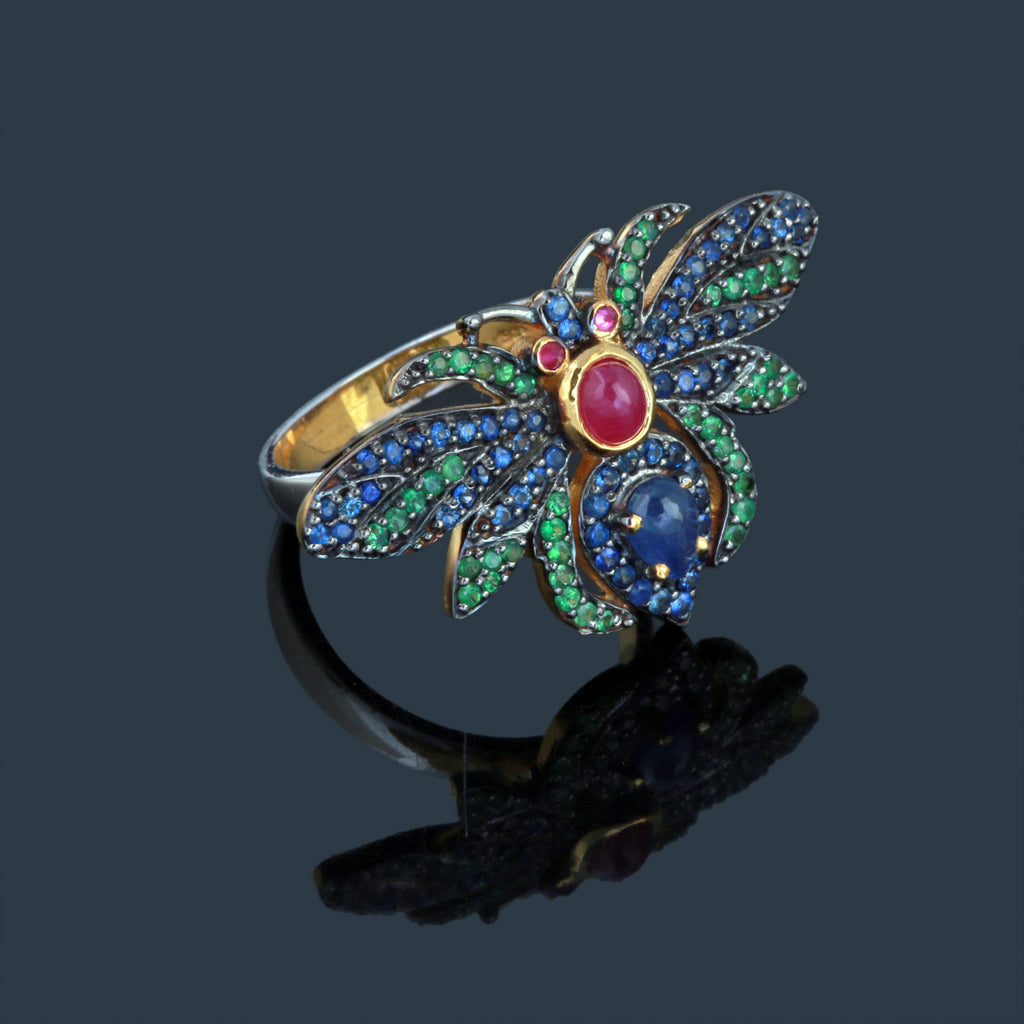 925 Sterling Silver Multi Gemstone Insect Design Ring – Jewels by Shweta